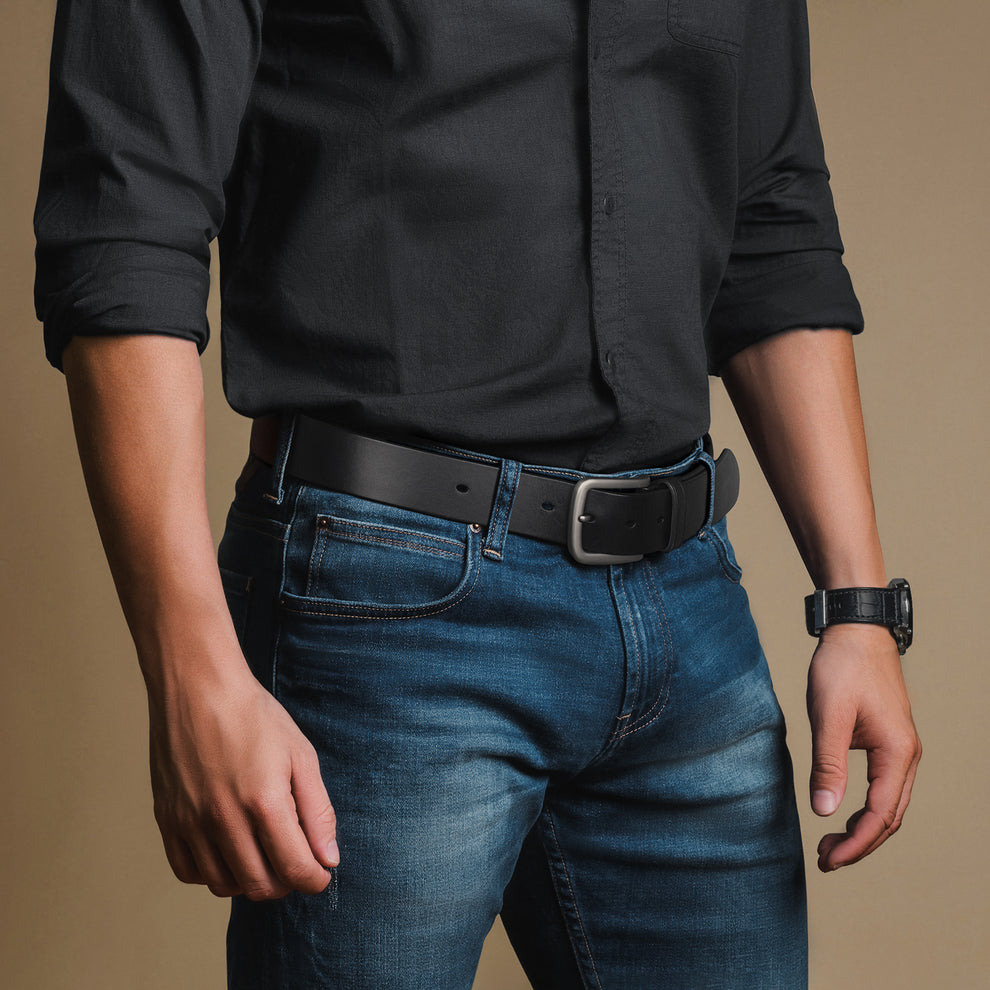 Buffway Men's Leather Belt, 1.5" Handcrafted Top-Grain Leather – Durab